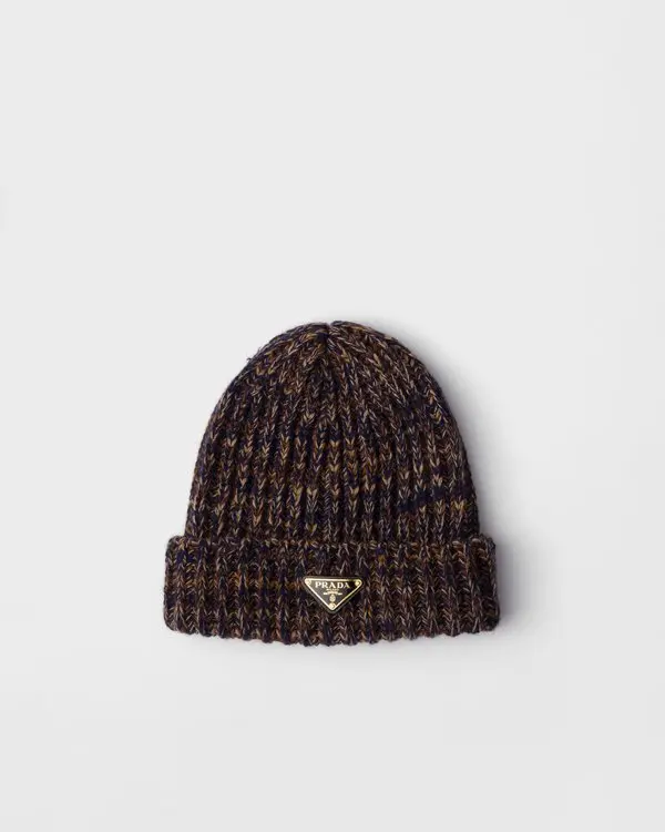 Prada Mélange Knit Beanie - Navy Blue/rust