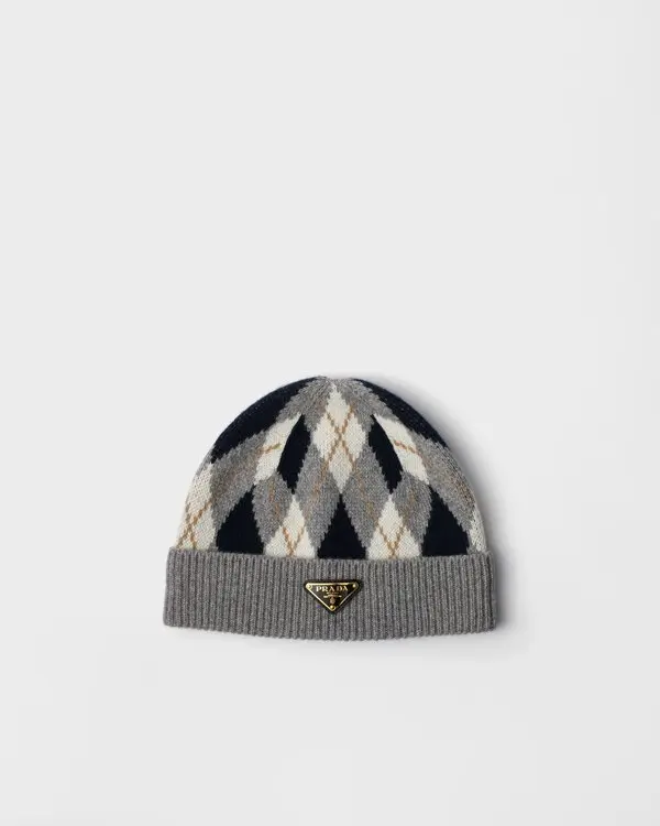 Prada Argyle Knit Beanie - Grey