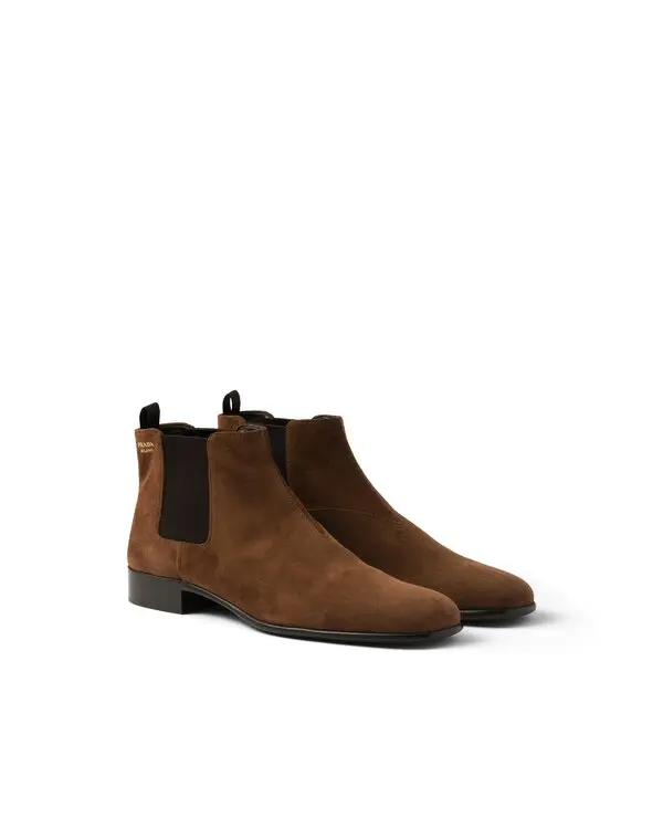 Prada Suede Chelsea Booties - Brown