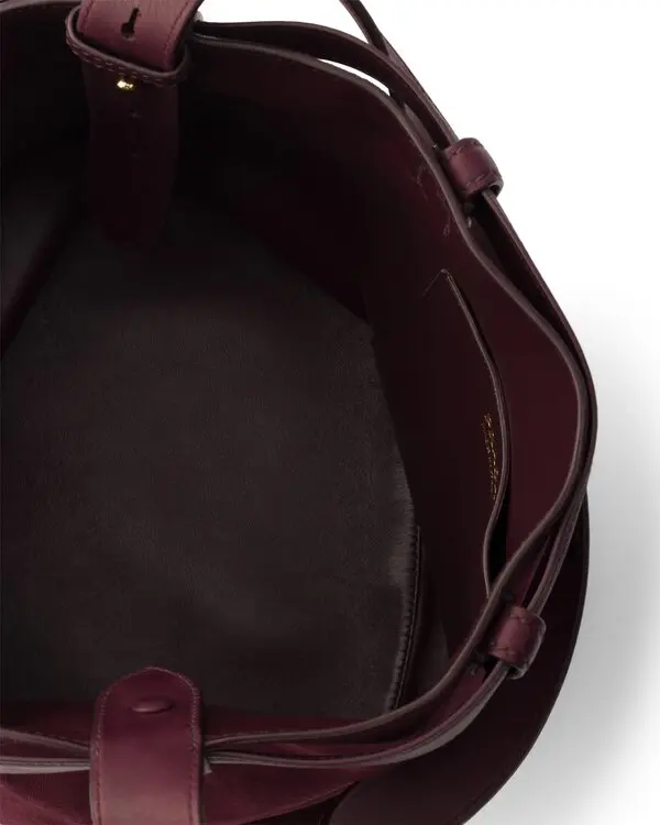 Prada Buckle Belted Suede Bucket Bag - Red