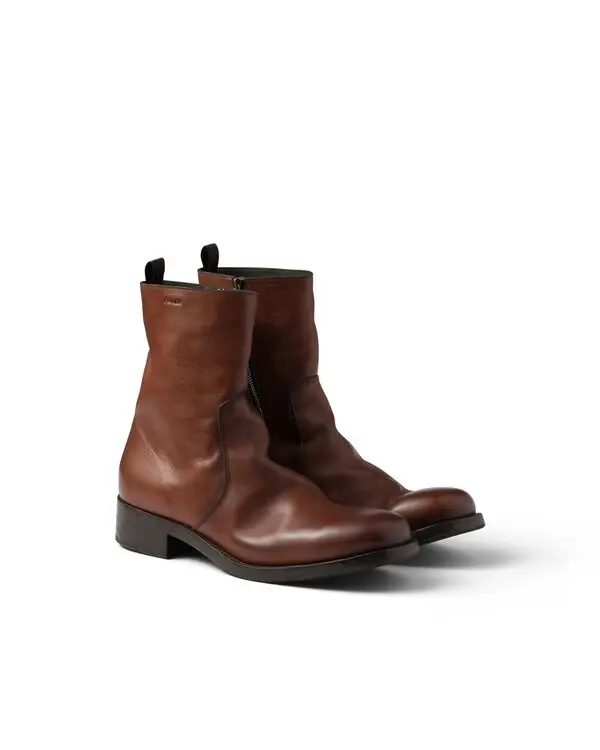 Prada Leather Zip-up Boots - Brown