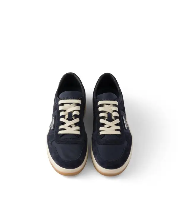 Prada Downtown Re-nylon And Suede Sneakers - Blue