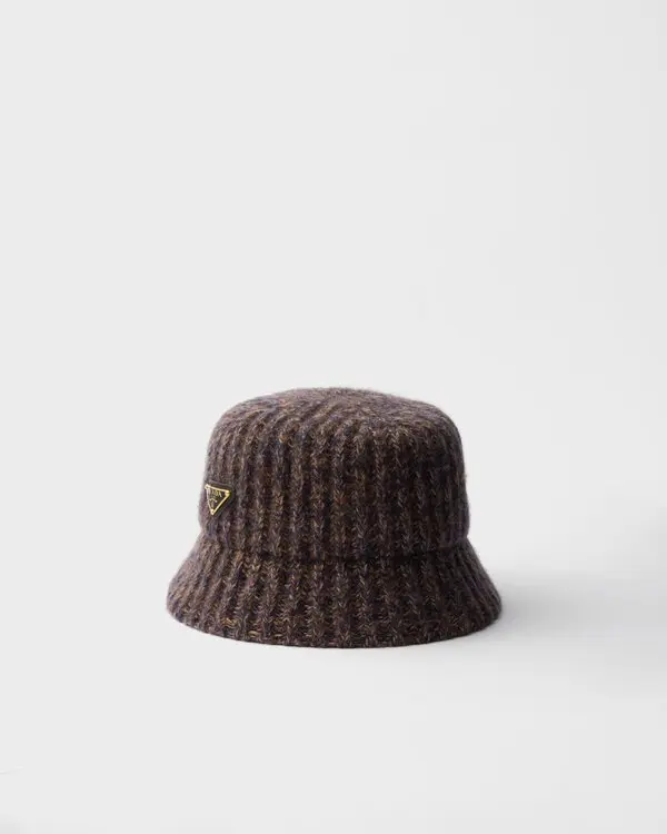 Prada Mélange Knit Bucket Hat - Navy Blue/rust