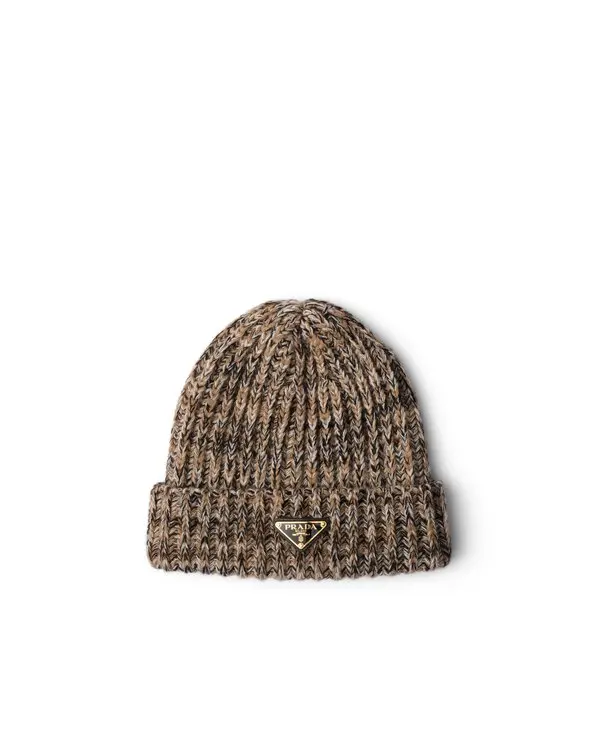 Prada Mélange Knit Beanie - Brown