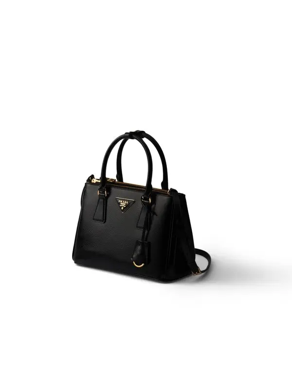 Prada Galleria Small Patent Saffiano Leather Bag - Black