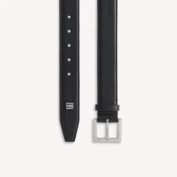 Balenciaga Grained Calfskin Belt With Nano Bb Logo - Black