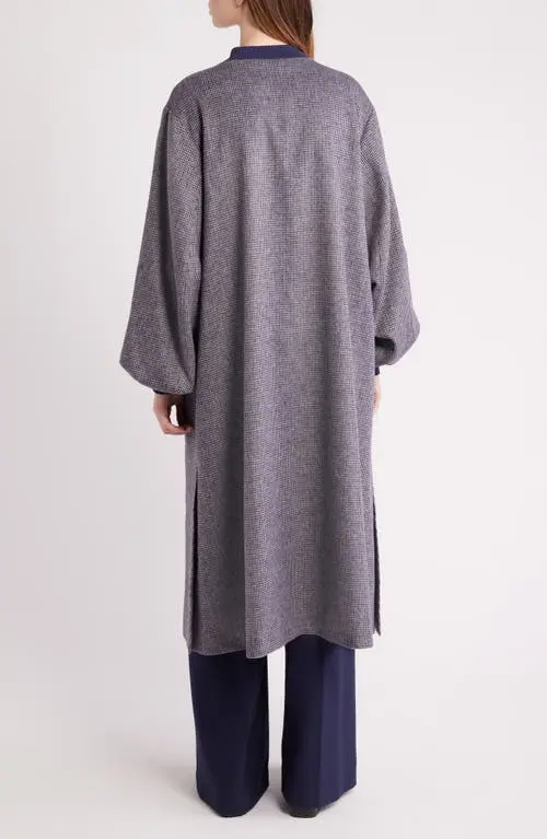 Dra Cameron Balloon Sleeve Wool Blend Long Coat - Navy Check