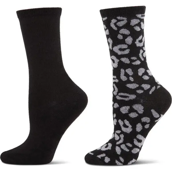 MEMOI 2-pack Leopard Crew Socks - Black