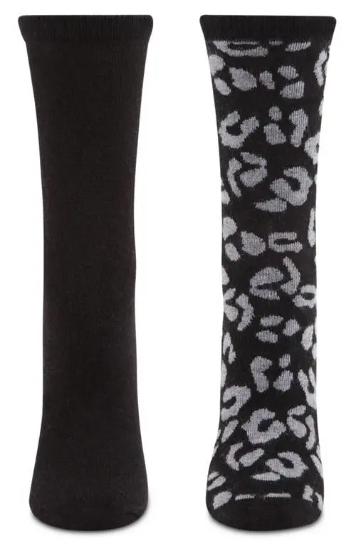 MEMOI 2-pack Leopard Crew Socks - Black
