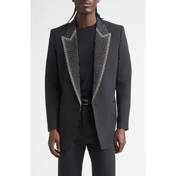 Amiri Crystal Embellished Lapel Single Breasted Blazer