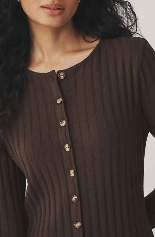 NEXT Long Sleeve Rib Maxi Dress - Brown