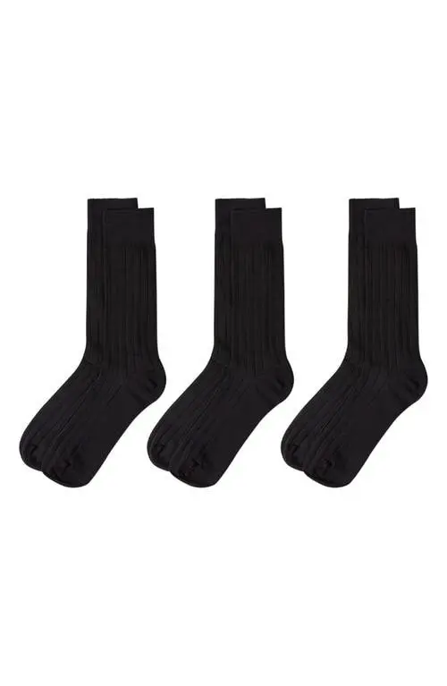 MEMOI 3-pack Ribbed Cotton Blend Socks - Black