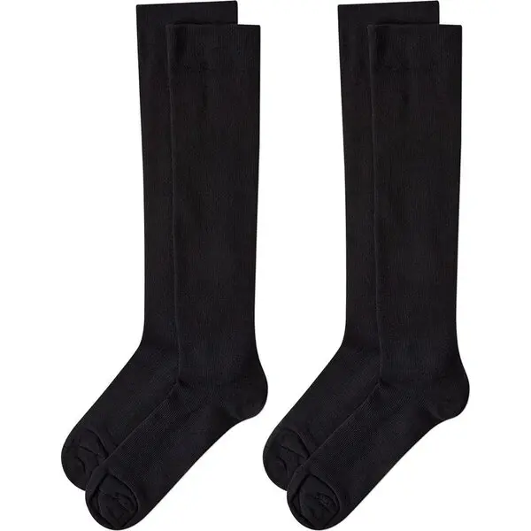 MEMOI 2-pack Wellfit Cushioned Cotton-blend Graduated Compression Knee High Socks - Black-black