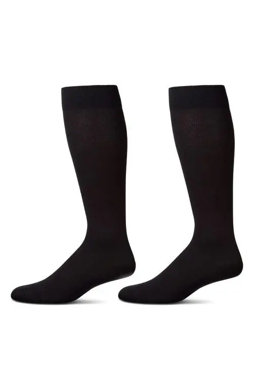 MEMOI 2-pack Wellfit Cushioned Cotton-blend Graduated Compression Knee High Socks - Black-black