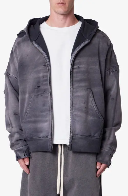 Mnml Distressed Thermal Lined Zip Hoodie - Black