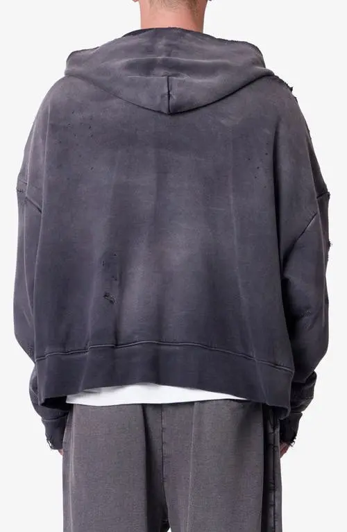 Mnml Distressed Thermal Lined Zip Hoodie - Black