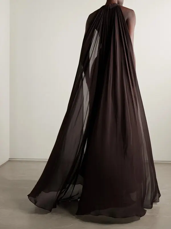 Elie Saab Cape-effect Gathered Silk-georgette Gown