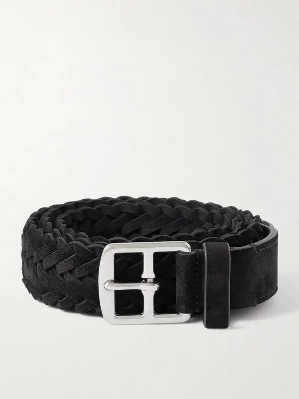 Officine Creative 3.5cm Woven Suede Belt - Black