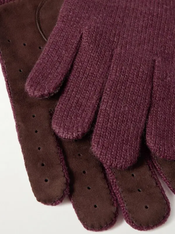 Brunello Cucinelli Suede-trimmed Ribbed Cashmere Gloves - Burgundy
