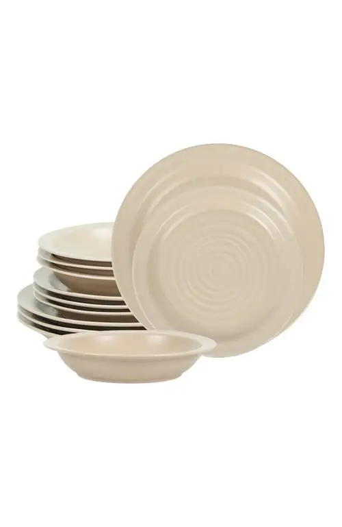 STONE + LAIN Orbit Stoneware 12-piece Dinnerware Set With Pasta Bowls - Beige