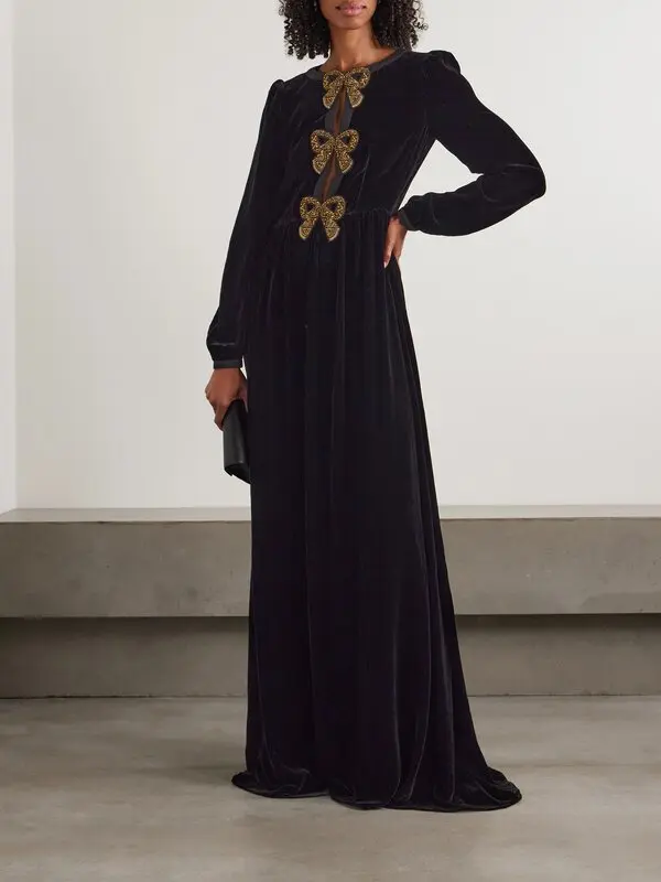 saloni black camille bows dress Saloni Camille Bow-embellished Velvet Gown