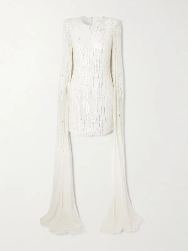 Jenny Packham Sweet Magic Cape-effect Embellished Tulle Mini Dress - Neutrals