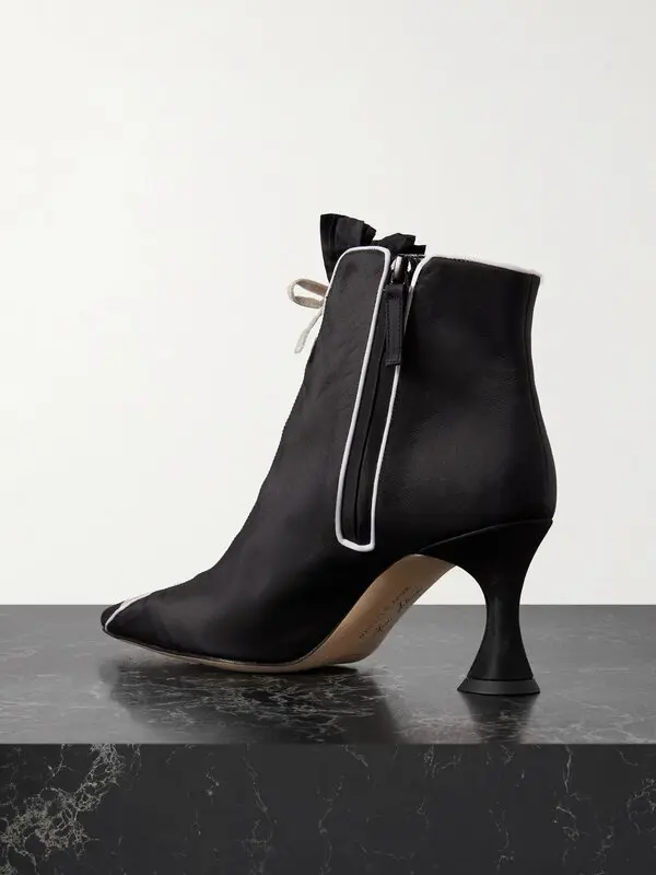 Manolo Blahnik Nolhac 70 Ruffled Velvet-trimmed Silk Ankle Boots