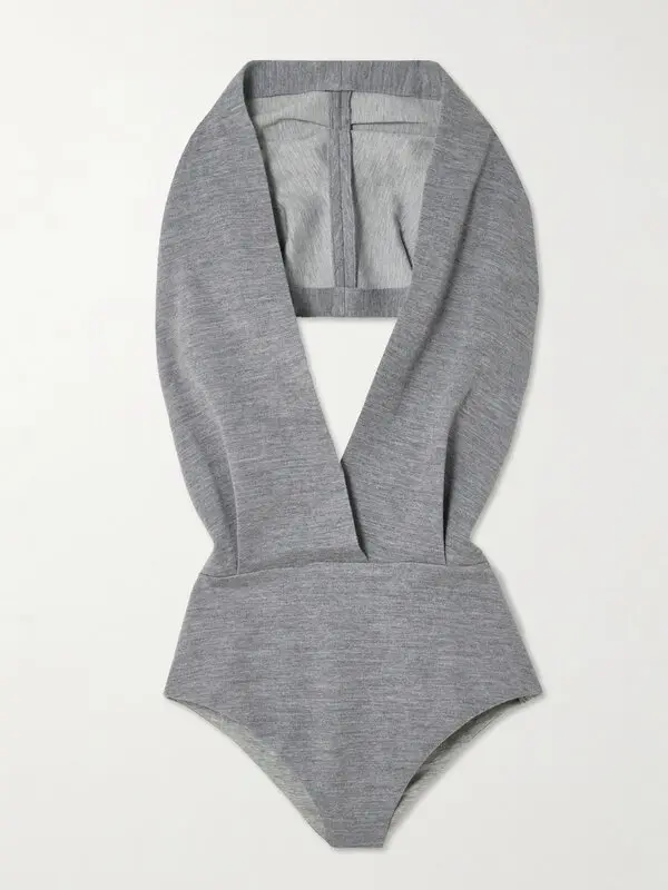 Balmain Hooded Open-back Draped Wool-blend Jersey Bodysuit - Gray