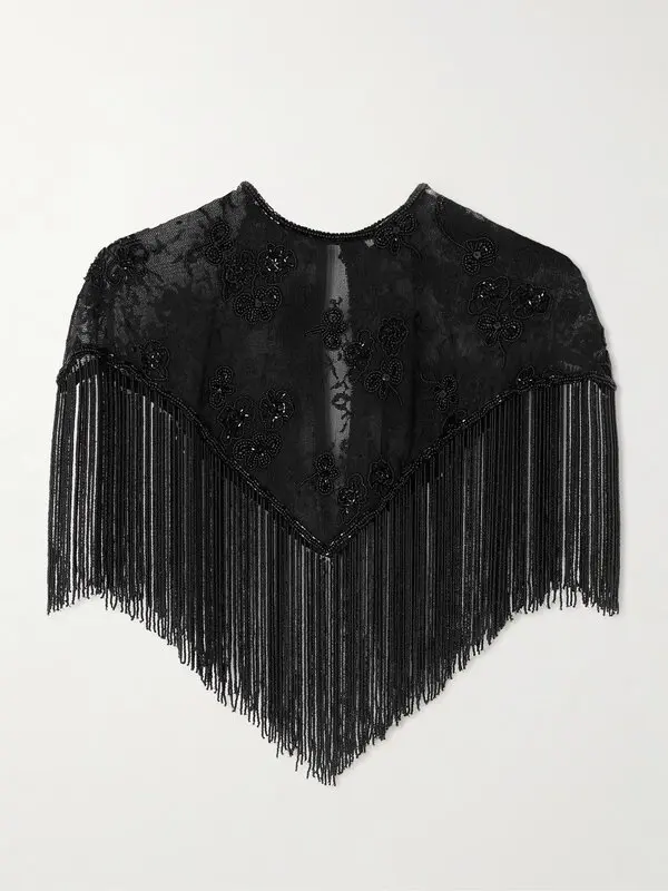 Alix Of Bohemia Flou Night Ride Crystal-embellished Fringed Cape - Black