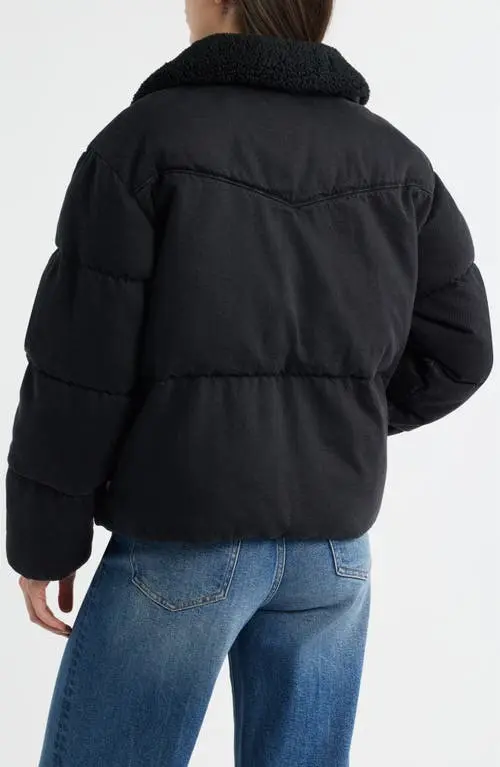 LEVI'S Western Denim Faux Shearling Collar Puffer Jacket - Black Denim