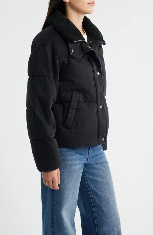 LEVI'S Western Denim Faux Shearling Collar Puffer Jacket - Black Denim