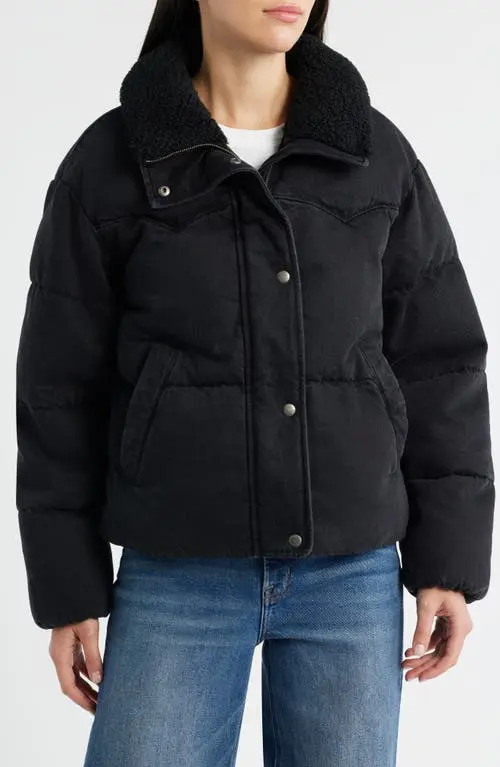 LEVI'S Western Denim Faux Shearling Collar Puffer Jacket - Black Denim