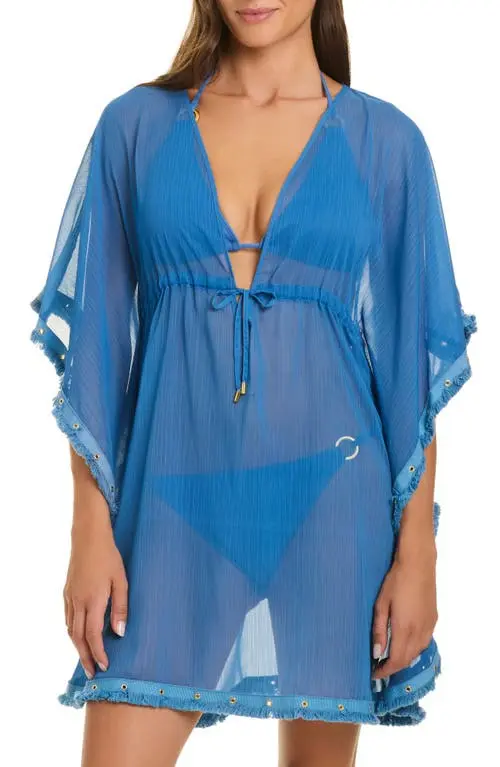 BLEU BY ROD BEATTIE Fringe Trim Sheer Cover-up Caftan - Drift Bleu