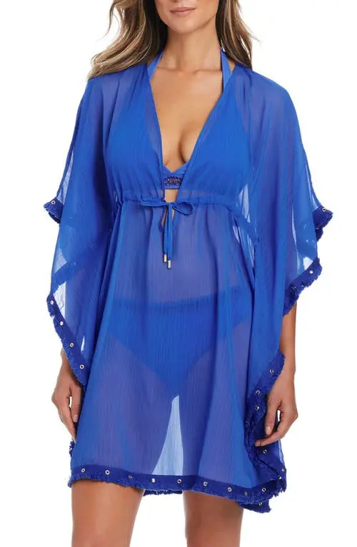BLEU BY ROD BEATTIE Fringe Trim Sheer Cover-up Caftan - Electric Bleu