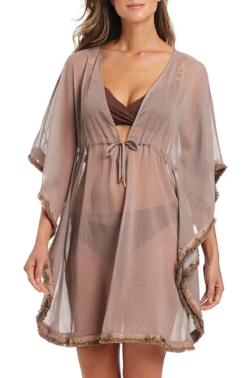 BLEU BY ROD BEATTIE Fringe Trim Sheer Cover-up Caftan - Rockpool