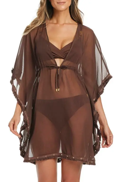 BLEU BY ROD BEATTIE Fringe Trim Sheer Cover-up Caftan - Rockpool