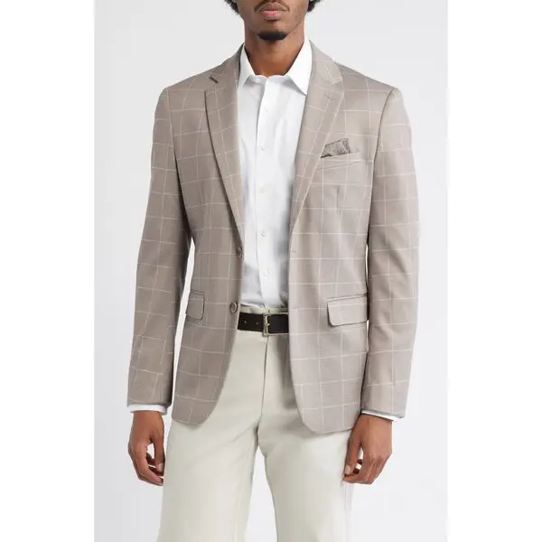 DANIEL HECHTER Windowpane Check Knit Sport Coat - Tan