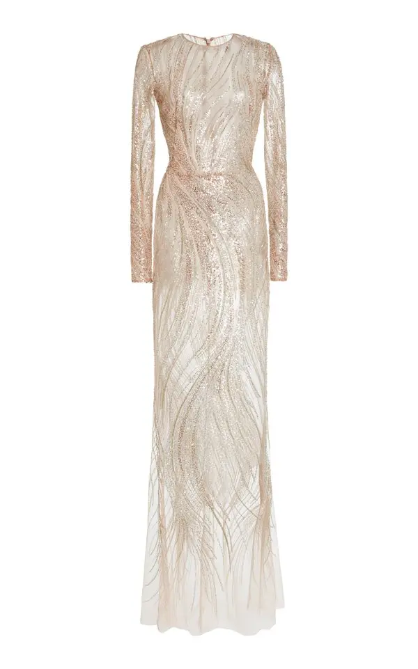 Zuhair Murad Embellished Long Sleeve Maxi Dress - Metallic