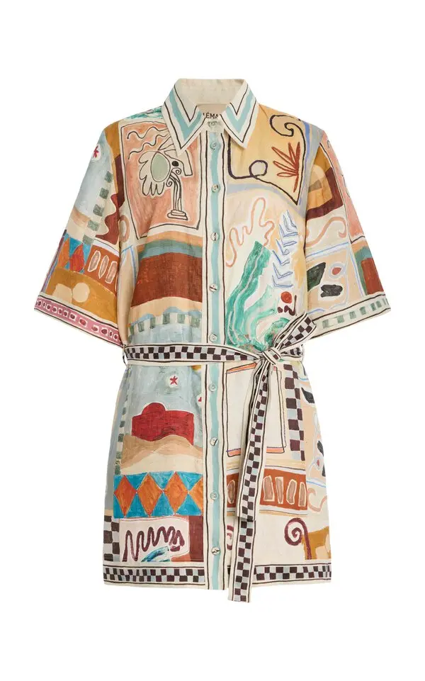 ALEMAIS Michelle Linen Mini Shirt Dress - Multi