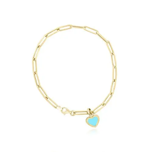 THE LOVERY FINE JEWELRY Heart Charm Paperclip Chain Bracelet - Turquoise