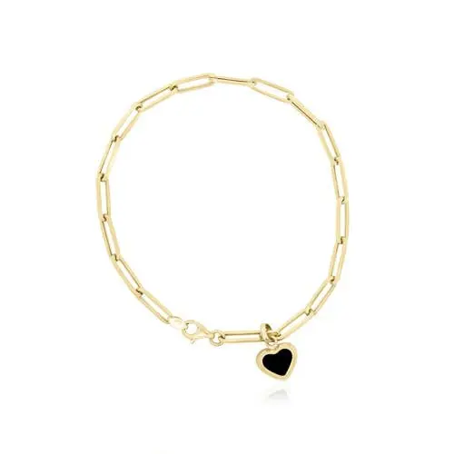 THE LOVERY FINE JEWELRY Heart Paperclip Bracelet - Onyx