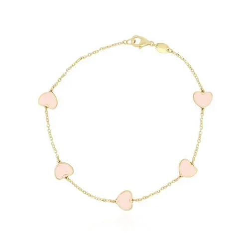 THE LOVERY FINE JEWELRY Heart Station Bracelet - Pink Pearl