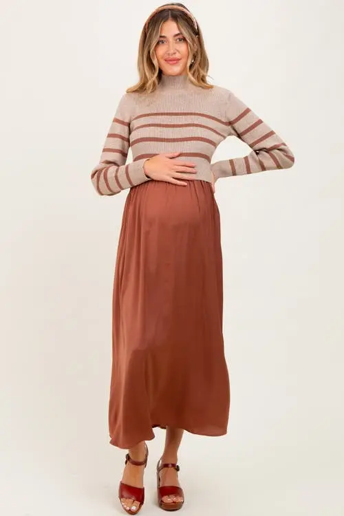 PINKBLUSH Striped Sweater Top Maxi Dress - Rust