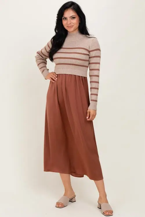 PINKBLUSH Striped Sweater Top Maxi Dress - Rust