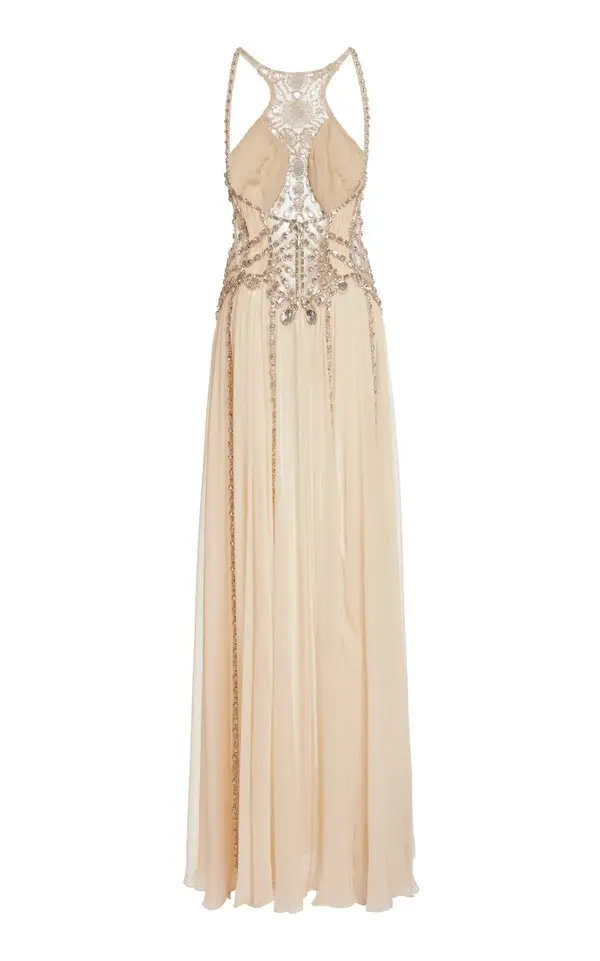 beaded white wedding dress Multiple beaded spaghetti straps silk bias tape fitted wedding gown w  detachable overskirt GLGL3654 – smcfashion.com main image 1
