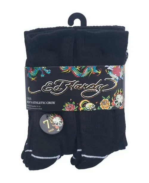 Ed Hardy Athletic Half Cushion Crew Sock 7-pack - Black