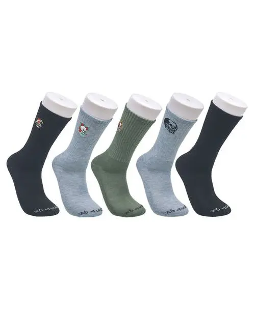 Ed Hardy Embroidered Half Cushion Crew Socks 5-pack - Black Multi