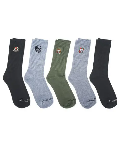 Ed Hardy Embroidered Half Cushion Crew Socks 5-pack