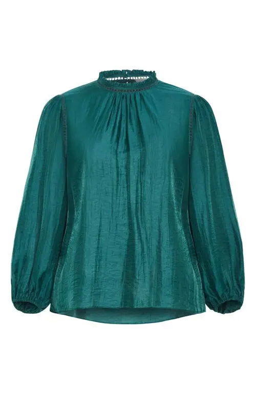 City Chic Lorelai Open Stitch Satin Top - Emerald