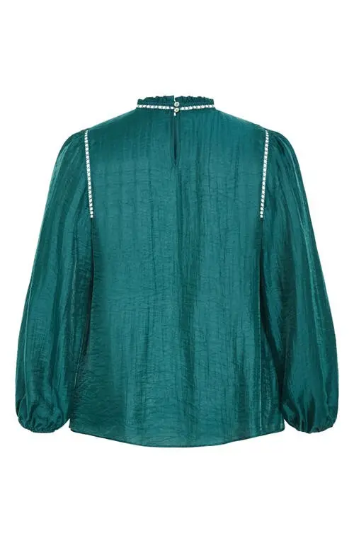 City Chic Lorelai Open Stitch Satin Top - Emerald